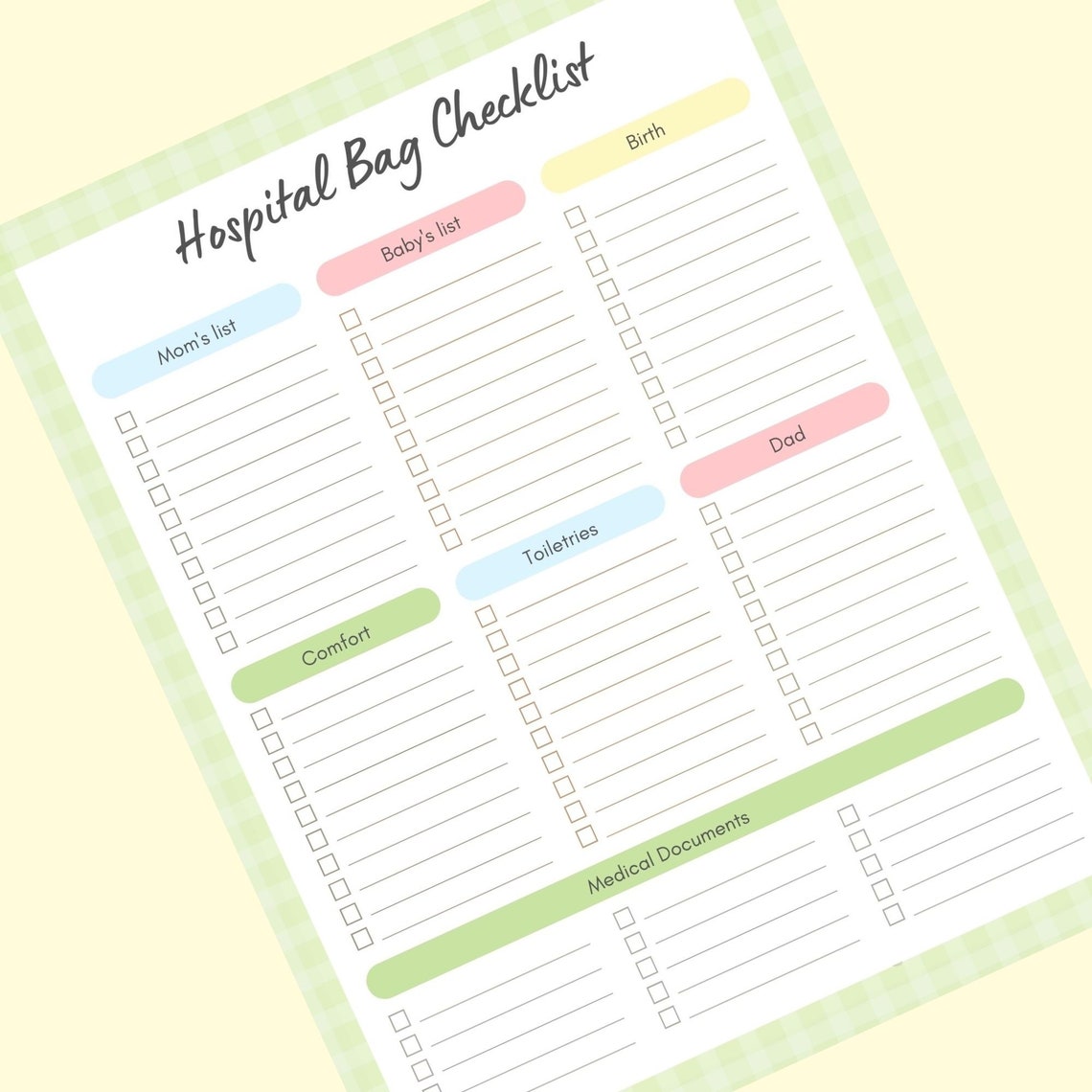 Hospital Bag Checklist Printable, Hospital Bag Essentials, Hospital Bag ...