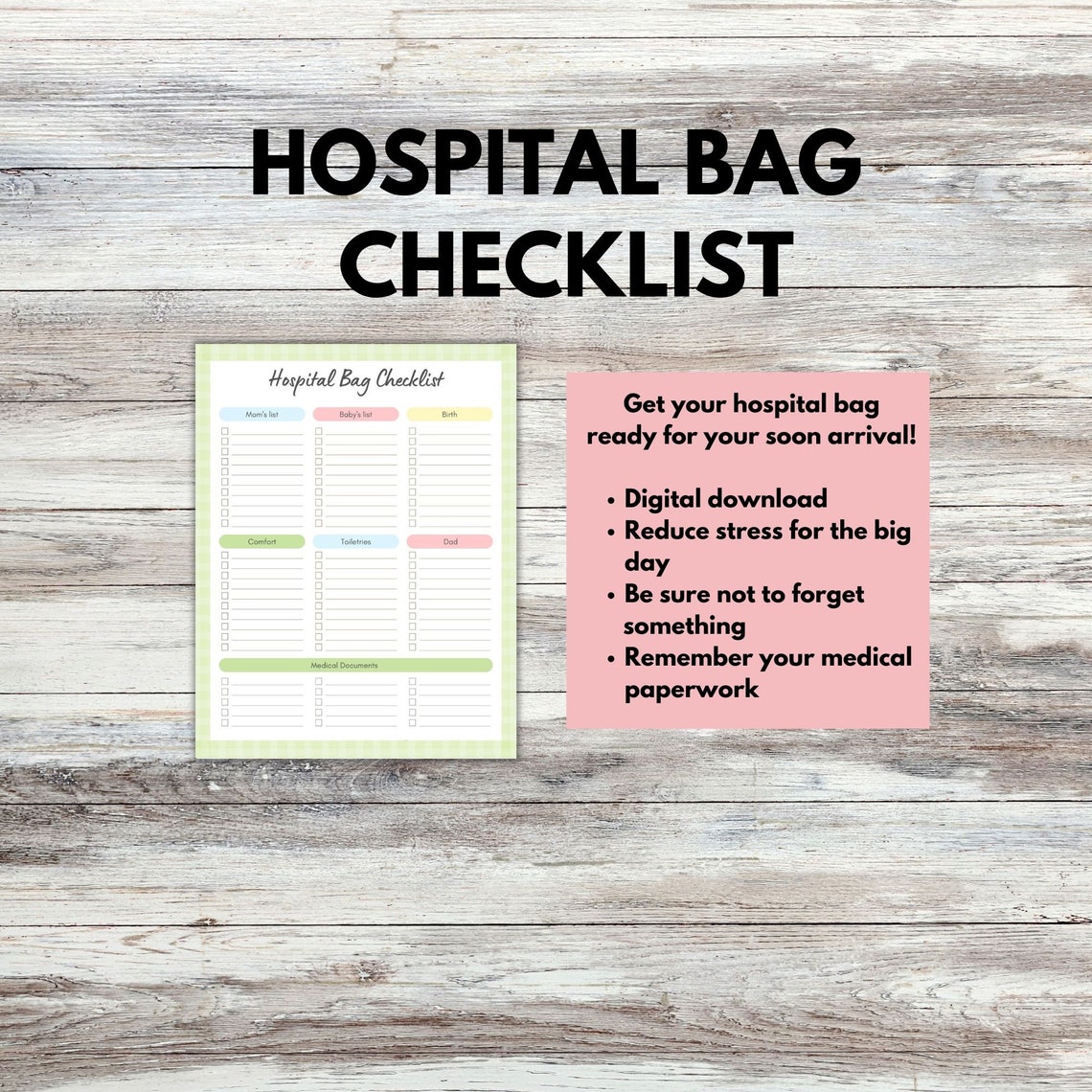 Hospital Bag Checklist Printable Hospital Bag Essentials - Etsy