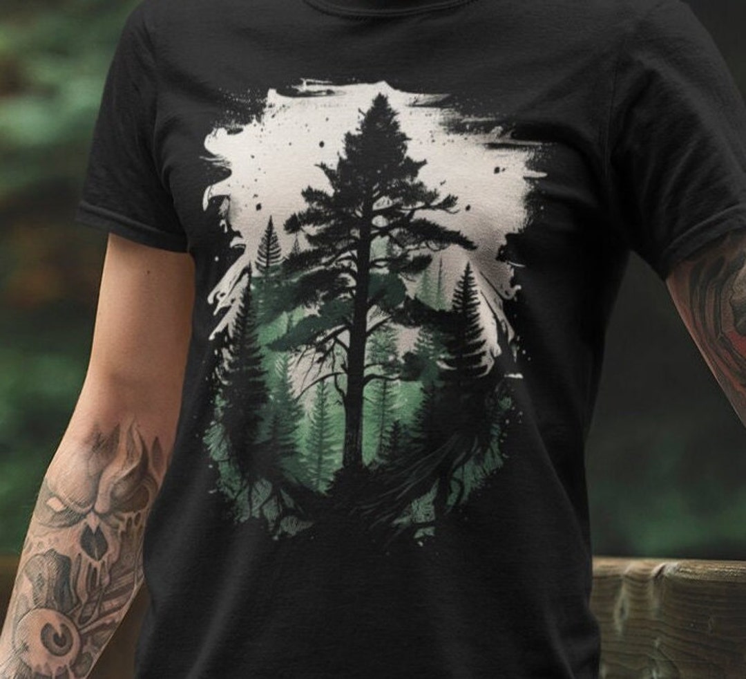 Forest Men's T-shirt Pine Tree Shirts Nature Tshirt Graphic Tee Mens ...