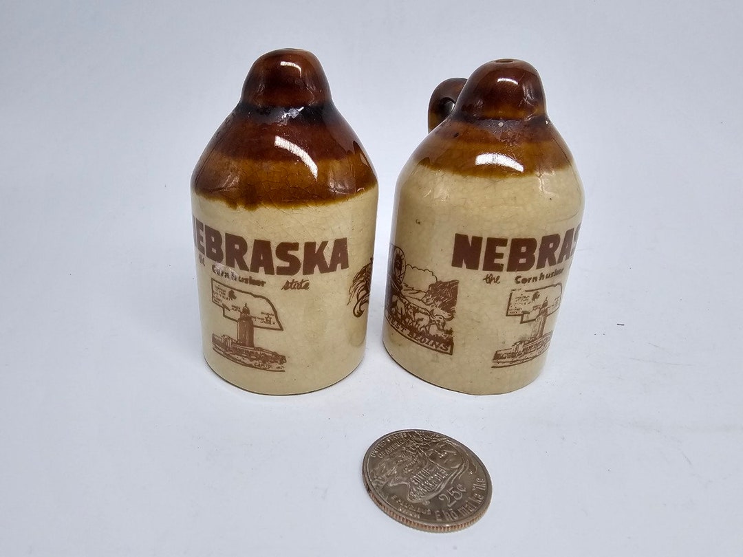 Vintage Brown Jug Shaped Salt & Pepper Shakers - Nebraska Souvenir - Etsy