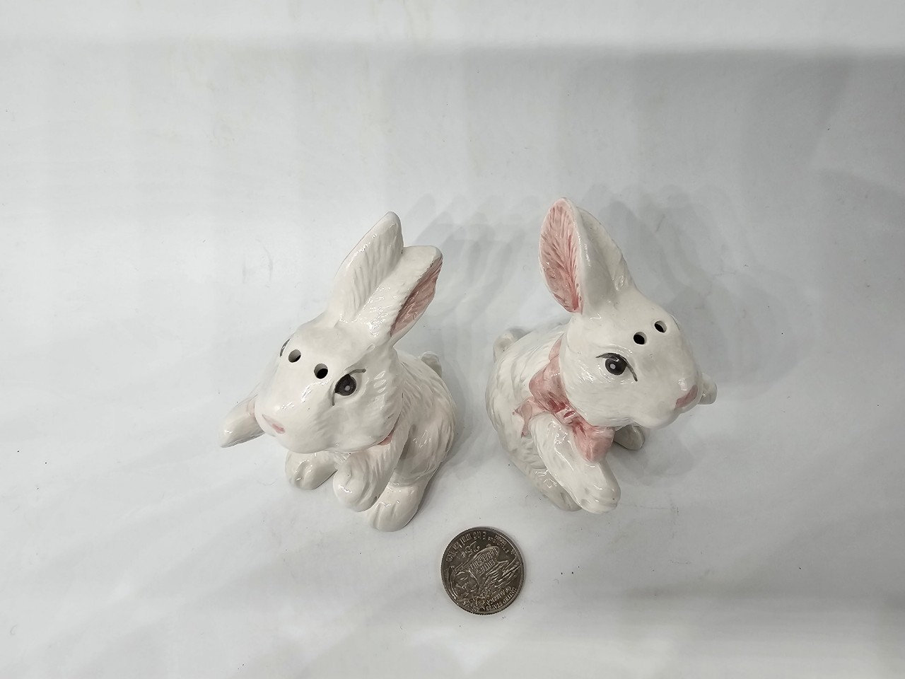 Vintage White Bunny Rabbits Hugging Salt & Pepper Shakers Made in ...
