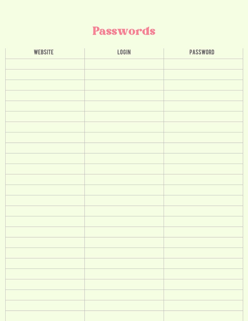 Digital Printable Daily and Weekly Planner With Password Sheet for ...