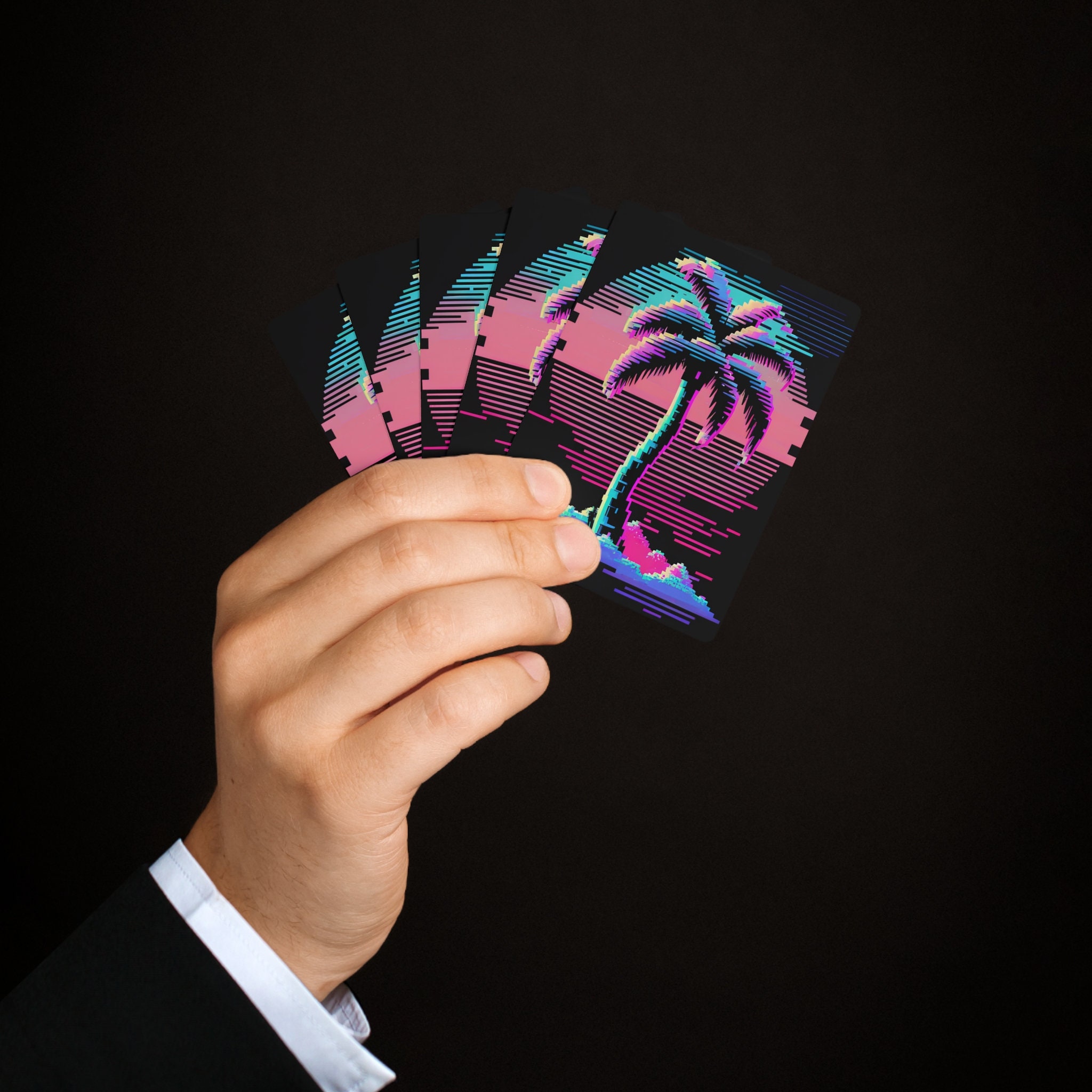 Custom Poker Cards Vaporwave Sun Palm Tree Pink Blue Play Game - Etsy