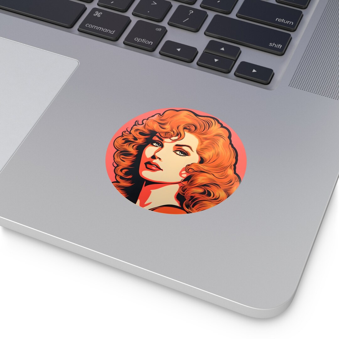 Waterproof 1980s Redhead Beauty Circle Sticker - Vintage Glam - Retro ...