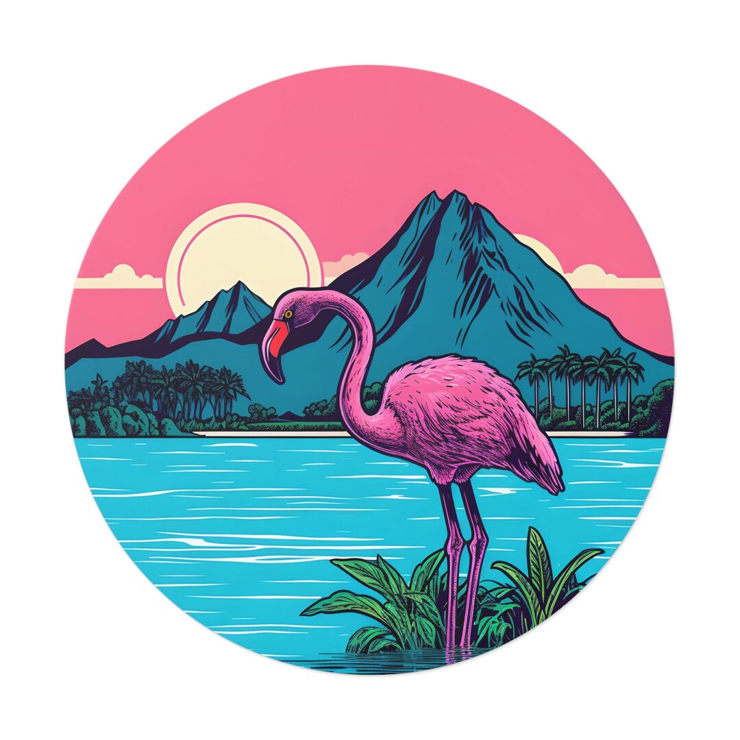 Waterproof Vaporwave Flamingo Circle Sticker - Dreamy Aesthetics ...
