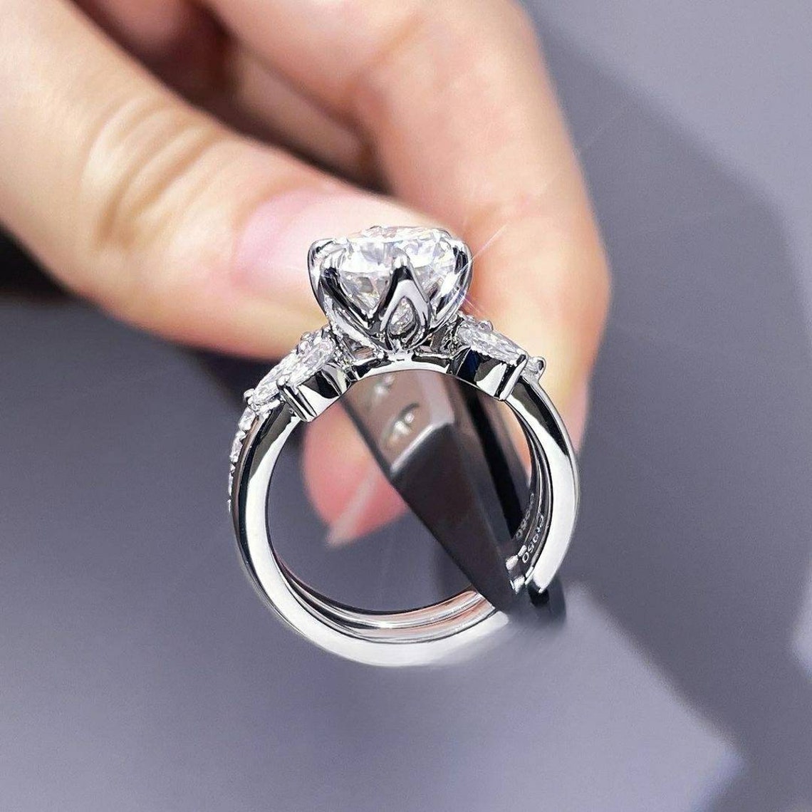 Tulip Simulated Diamond Engagement Ring Set, Leaf Bridal 925 Sterling ...