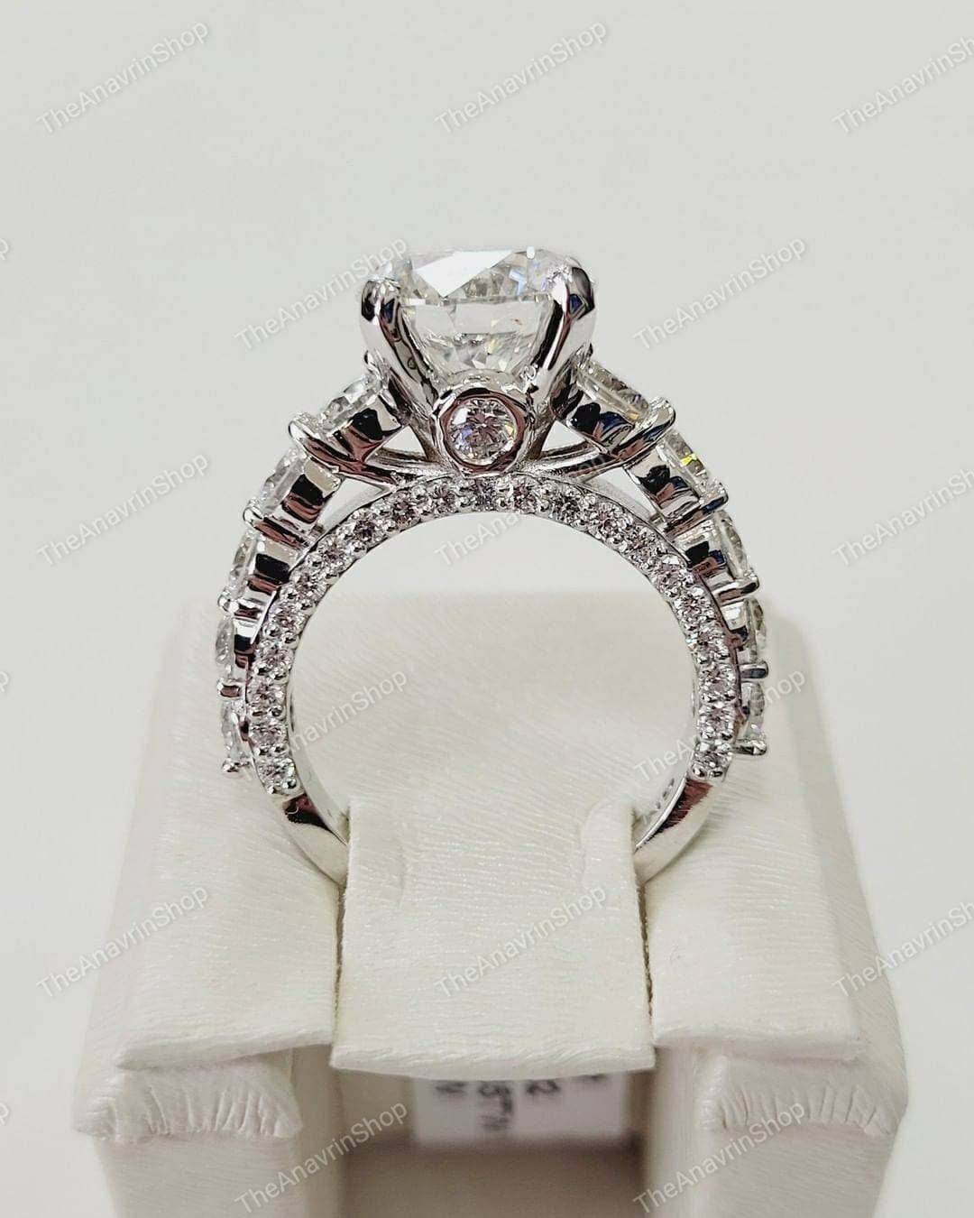 3CT Round Moissanite Diamond 3EX Cut Engagement Ring | Art Deco Vintage ...