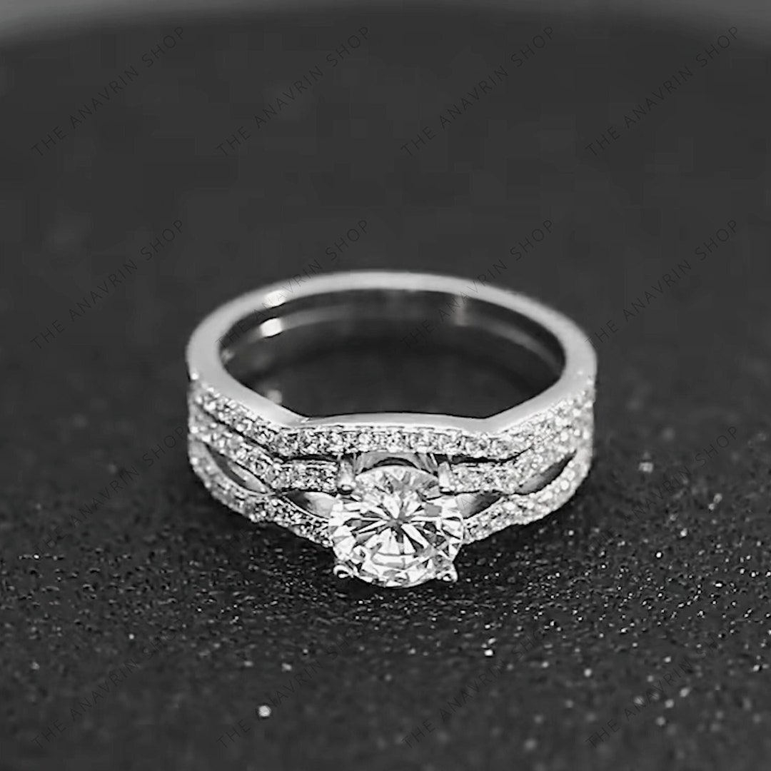 2 Piece Bridal Ring Set With Matching Band, Decor Engagement and ...