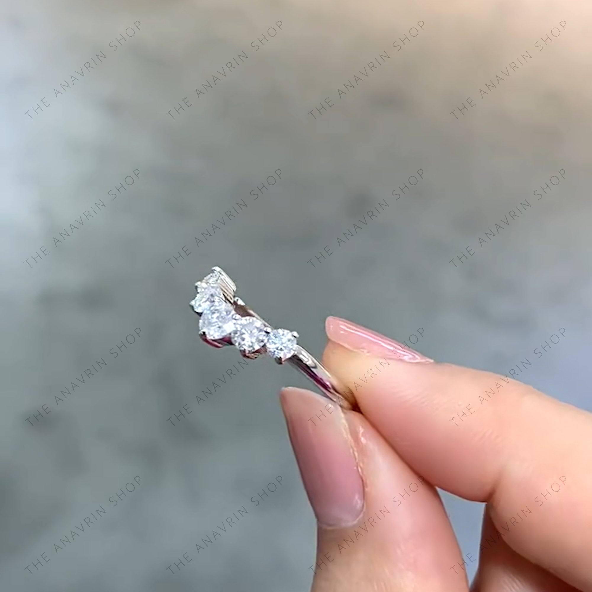 5 Stone Curved Stacking Wedding Band, Matching Bridal Band for Women ...