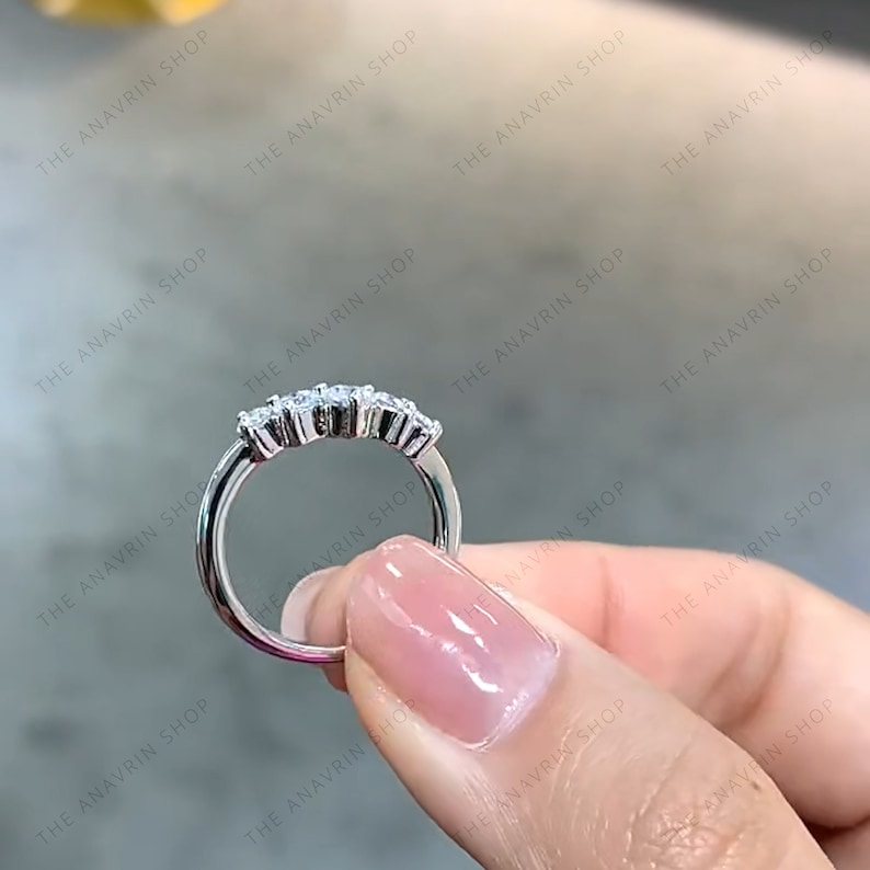 5 Stone Curved Stacking Wedding Band, Matching Bridal Band for Women ...