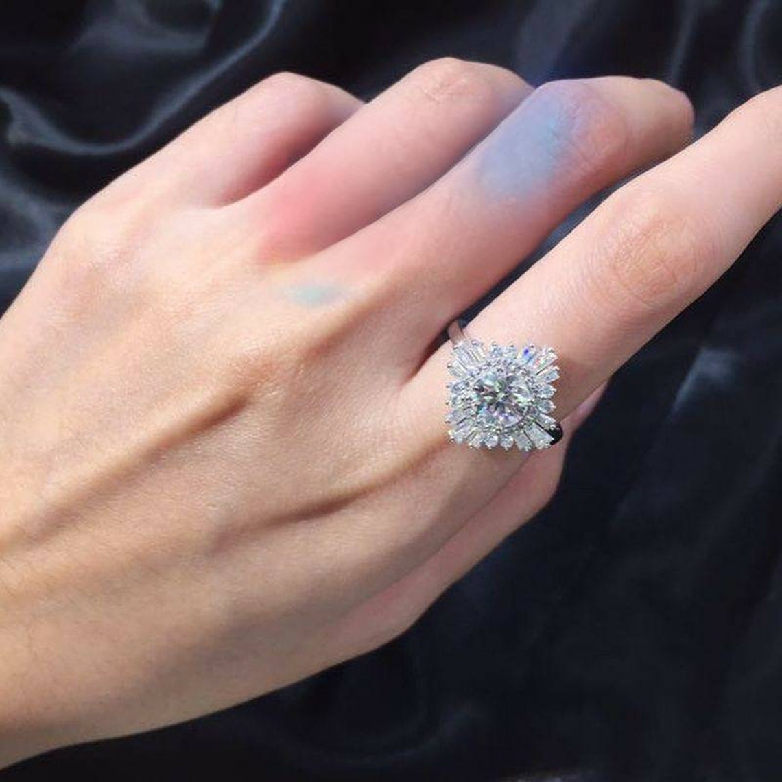 Gatsby Vintage Ring, Starburst Halo Ring, Double Halo Engagement Ring ...