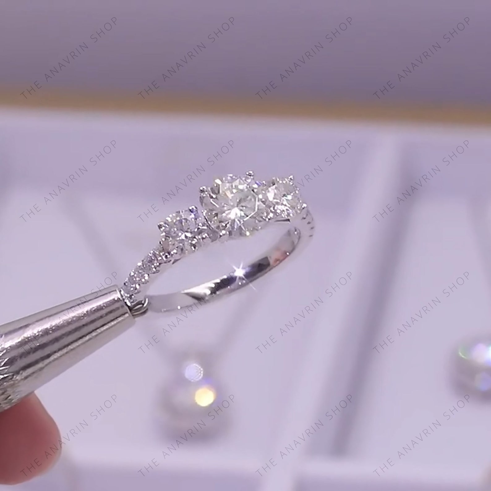 Three Stone Engagement Ring, Wedding and Promise Ring for Women, Triple ...