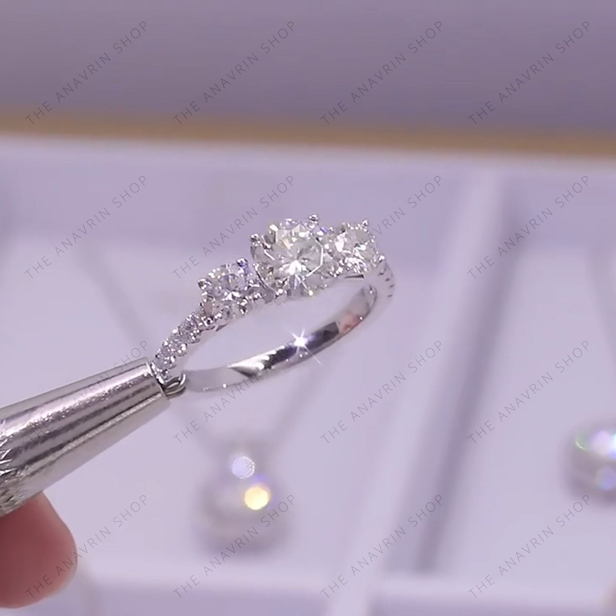 Three Stone Engagement Ring, Wedding and Promise Ring for Women, Triple Stone 925 Silver Ring ...