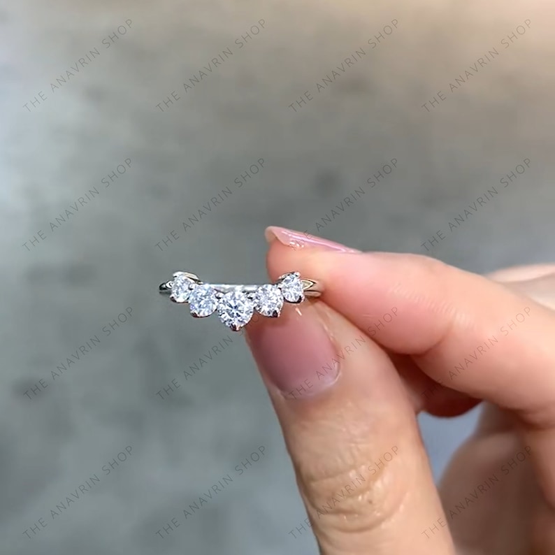 5 Stone Curved Stacking Wedding Band, Matching Bridal Band for Women ...