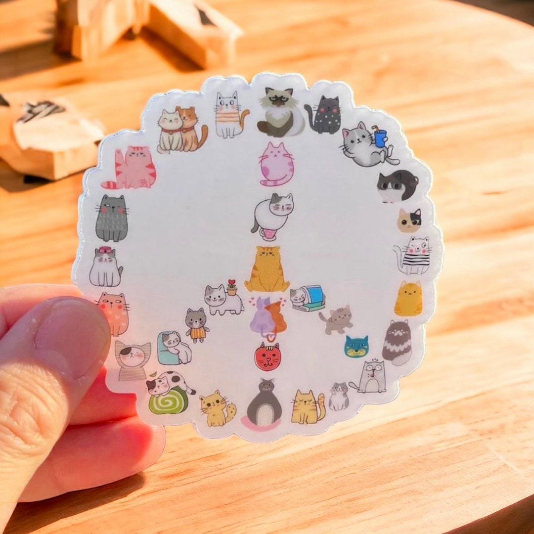 Cat Peace Sign Vinyl Sticker | Good Vibes | Cute Cat Stickers - Etsy