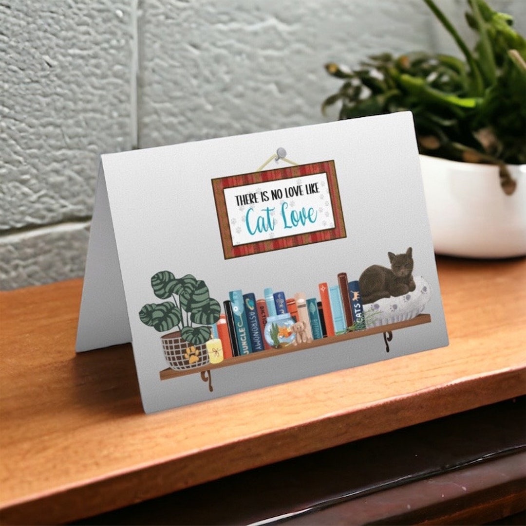 Cat Lover Greeting Card Cat on a Bookshelf Cute Cat Cards - Etsy