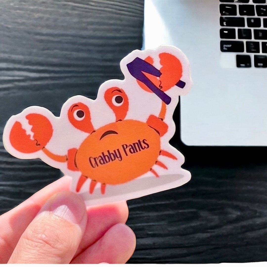 Crabby Pants Sticker | Funny Crab Pun, Laptop Decal - Etsy