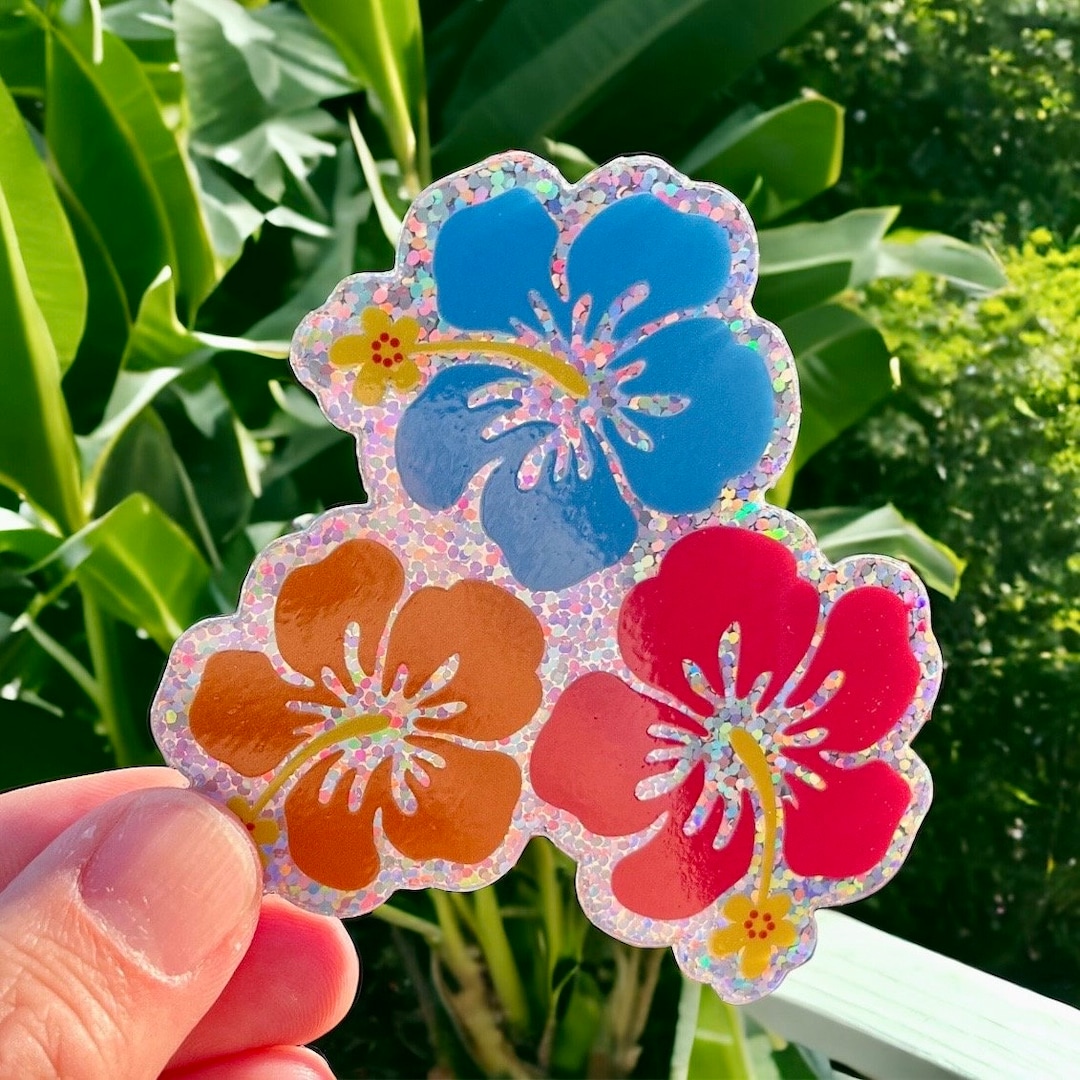 Glittery Hibiscus Flower Sticker | Tropical Vinyl Decal - Etsy