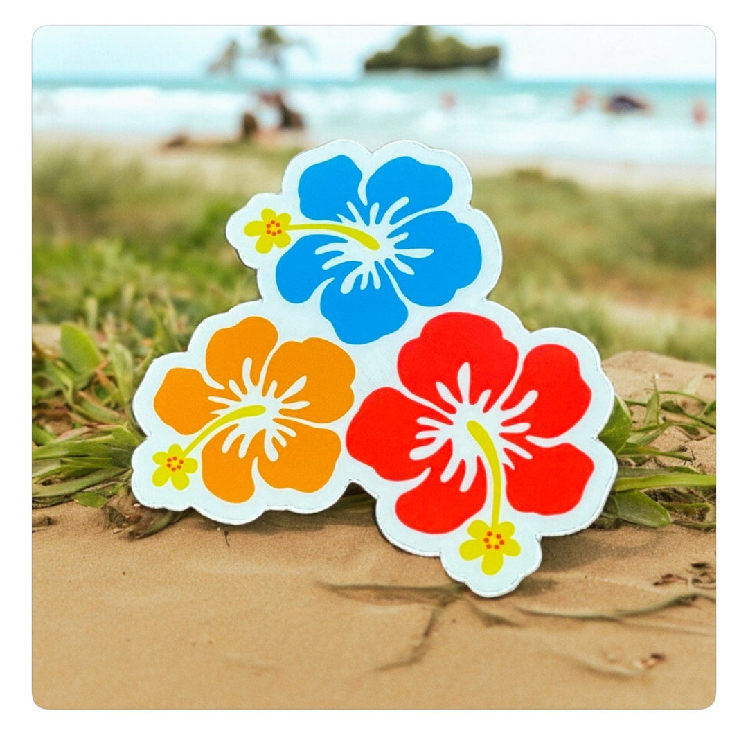 Tropical Hibiscus Flowers Sticker: Waterproof Vinyl Decal - Etsy