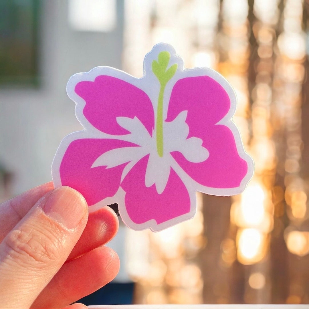 Pink Hibiscus Flower Vinyl Single Sticker | Flowers Sticker | Tropical ...