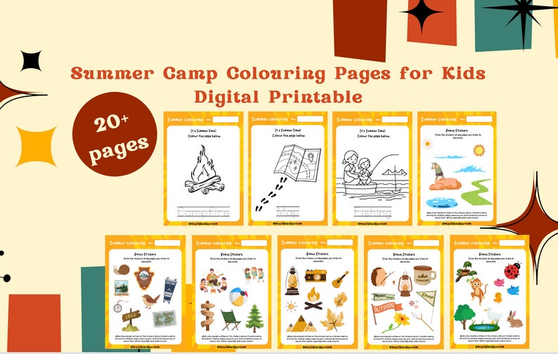 20 Pages Summer Camp Colouring Pages for Kids Fun Printable of Nature ...