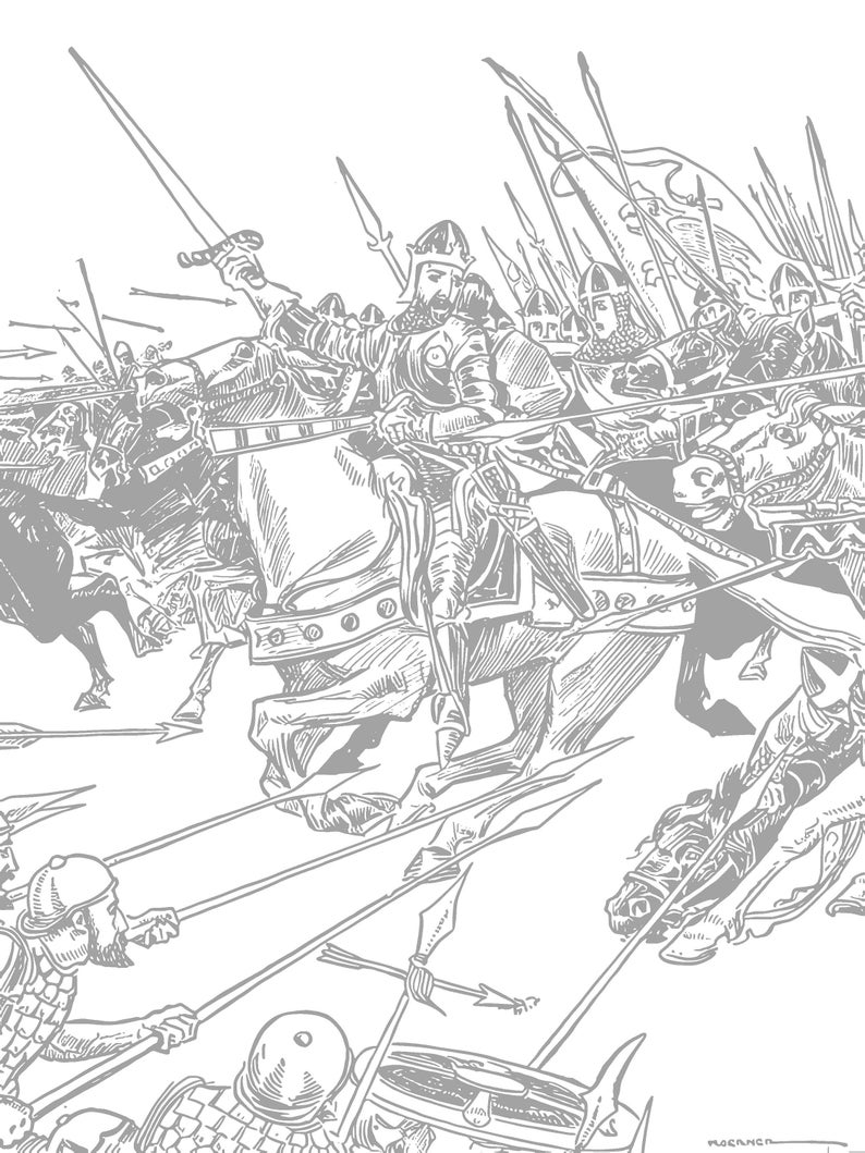 Knights for Coloring Vintage Digital Bundle Download Hand Drawn ...