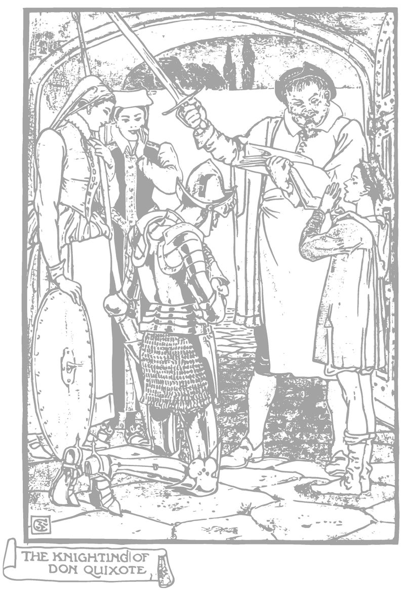 Don Quixote for Coloring Vintage Digital Bundle Download Hand Drawn ...