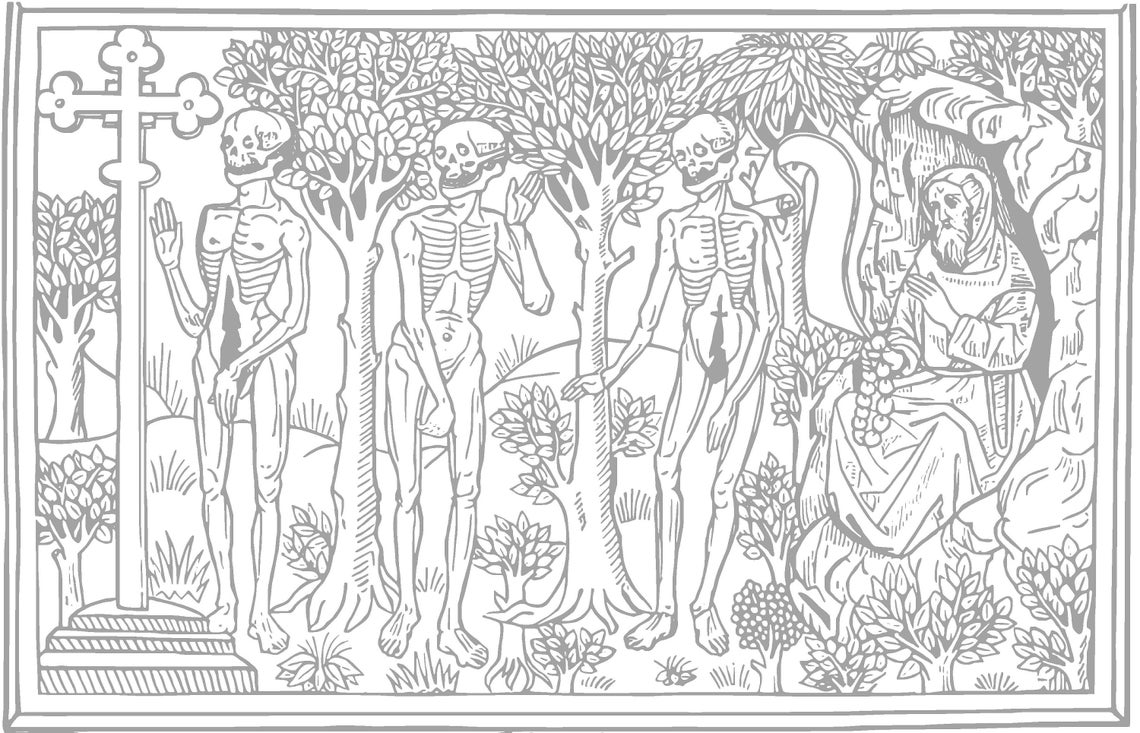 Spooky Skeletons for Coloring Vintage Halloween Print Your Own Hand ...