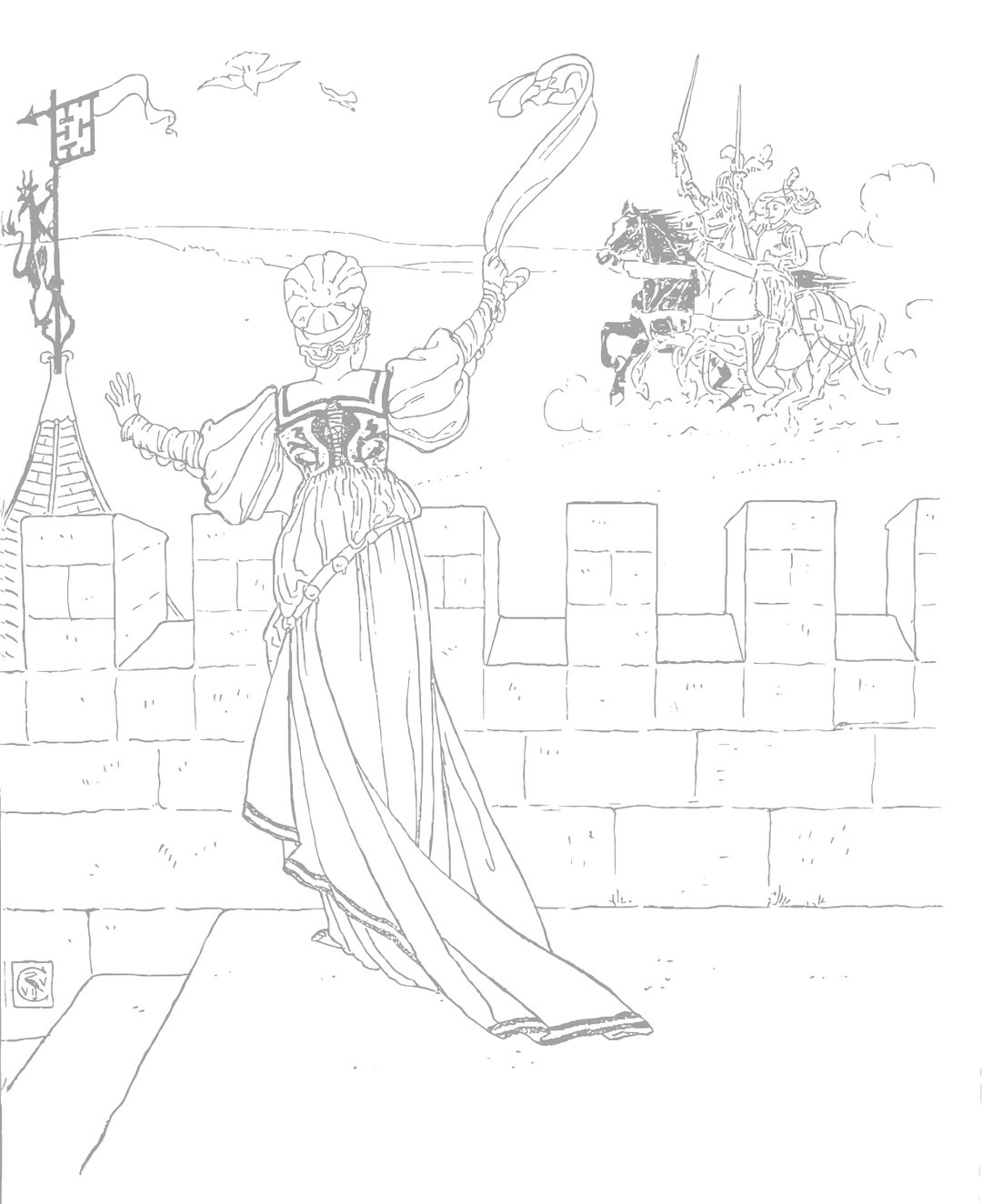 Vintage History Book Coloring Pages, Hand-drawn Illustrations (digital ...