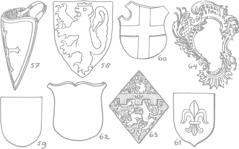 Heraldry Designs for Coloring Vintage Digital Bundle Download Hand ...