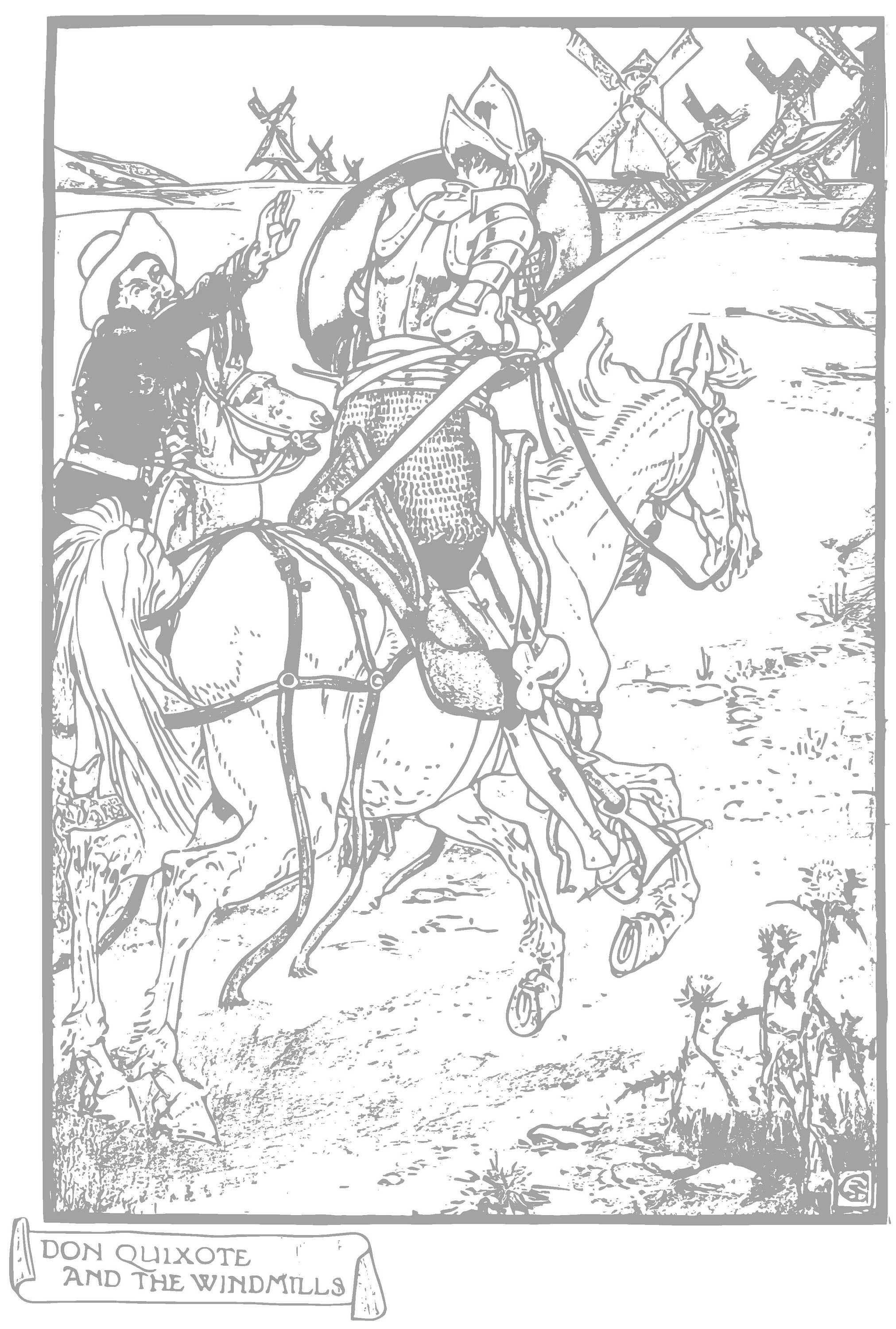 Don Quixote for Coloring Vintage Digital Bundle Download Hand Drawn ...