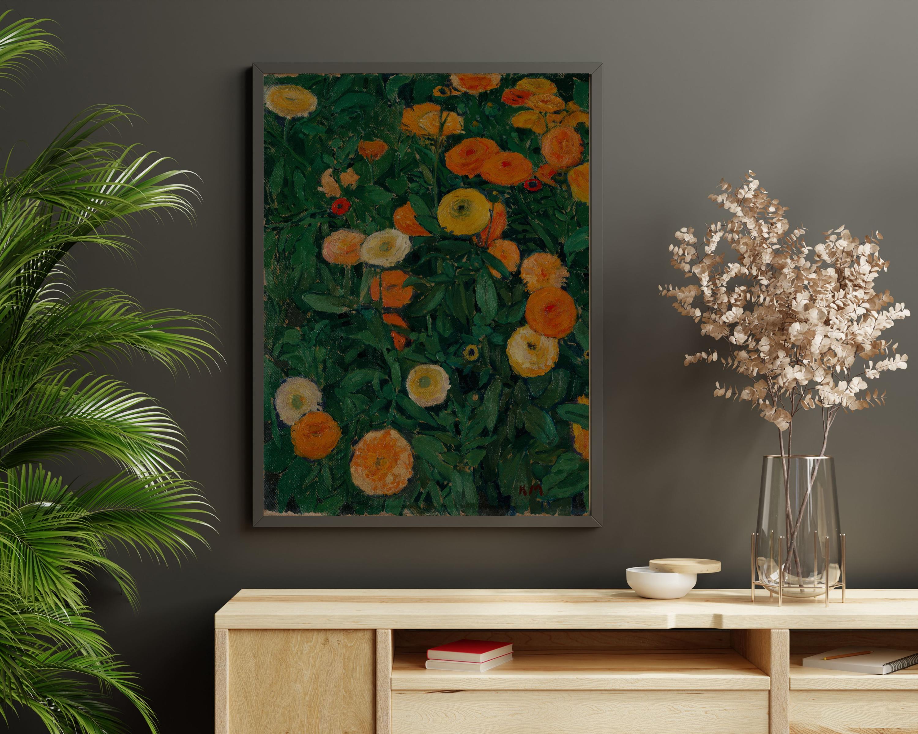 Vintage Abstract Marigold Artwork - Print of Vintage Painting ...