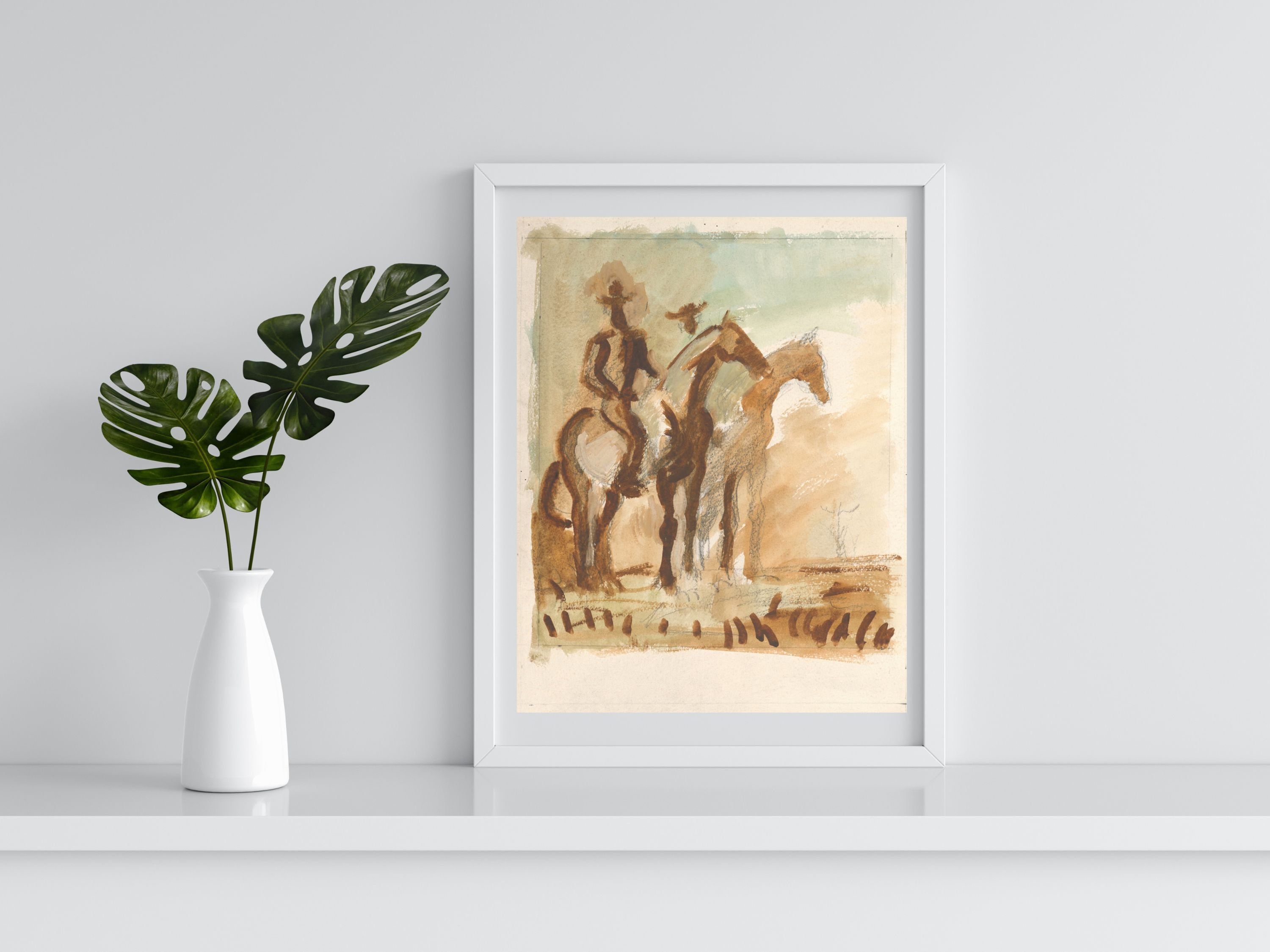 Abstract Cowboy Print - Print of Vintage Painting - Wall Decor - Fine ...