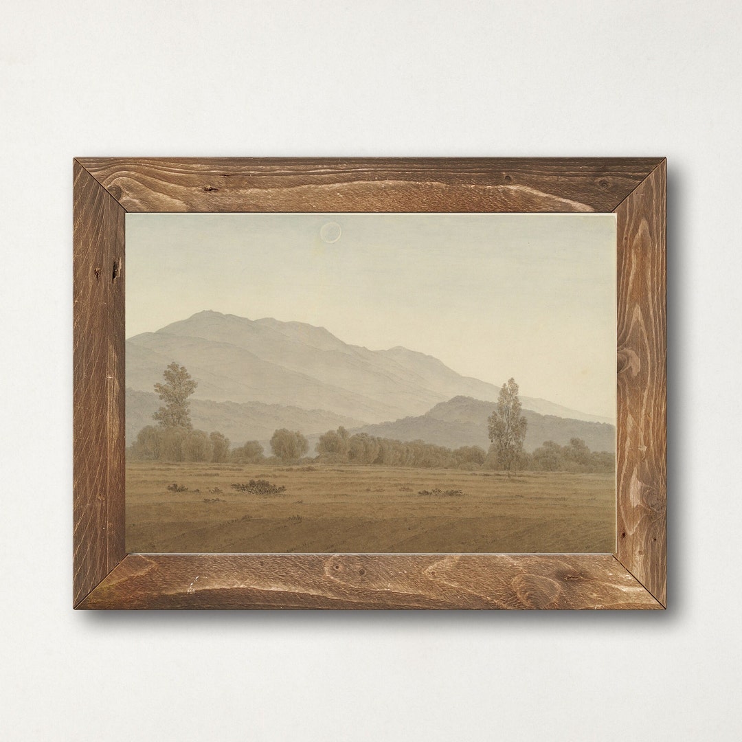 Neutral Field and Hills Landscape Painting Print - Print of Vintage ...