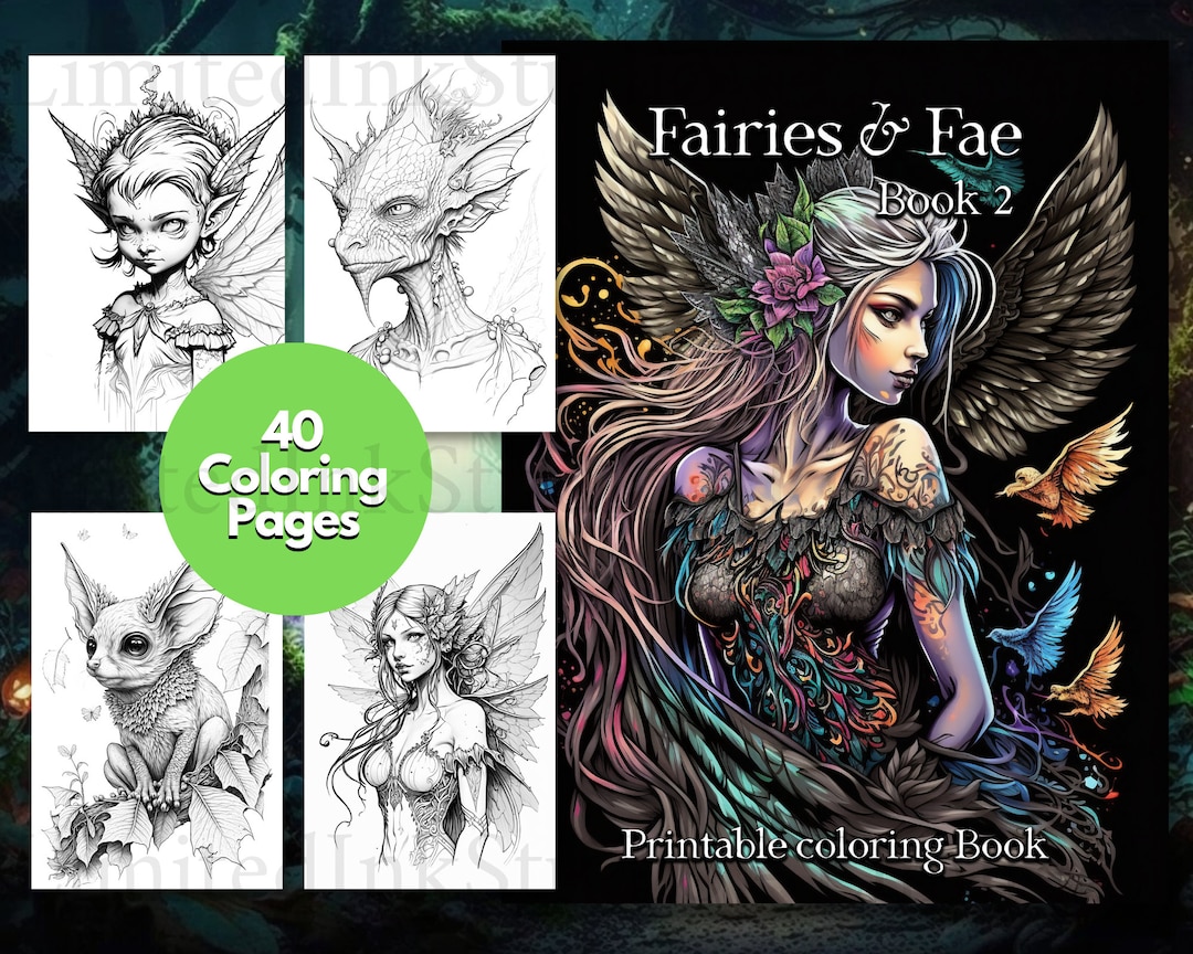 Fairies & Fae: Book 2 | Printable Coloring Book | Grayscale Coloring ...