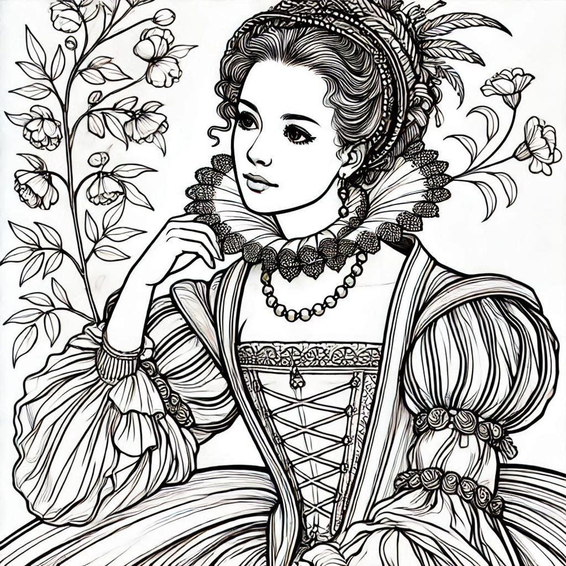 Elizabethan Fashion Coloring Pages for Fun and Relaxation. - Etsy