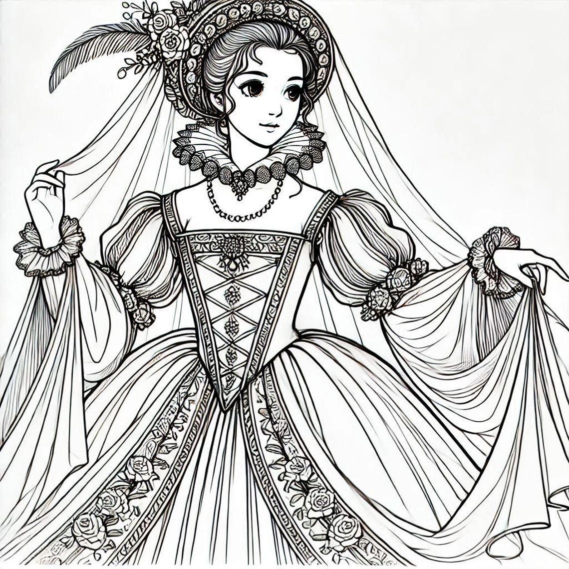 Elizabethan Fashion Coloring Pages for Fun and Relaxation. - Etsy
