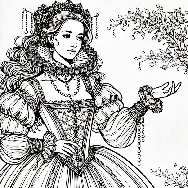 Elizabethan Fashion Coloring Pages for Fun and Relaxation. - Etsy