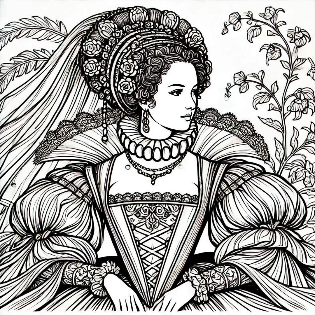 Elizabethan Fashion Coloring Pages for Fun and Relaxation. - Etsy