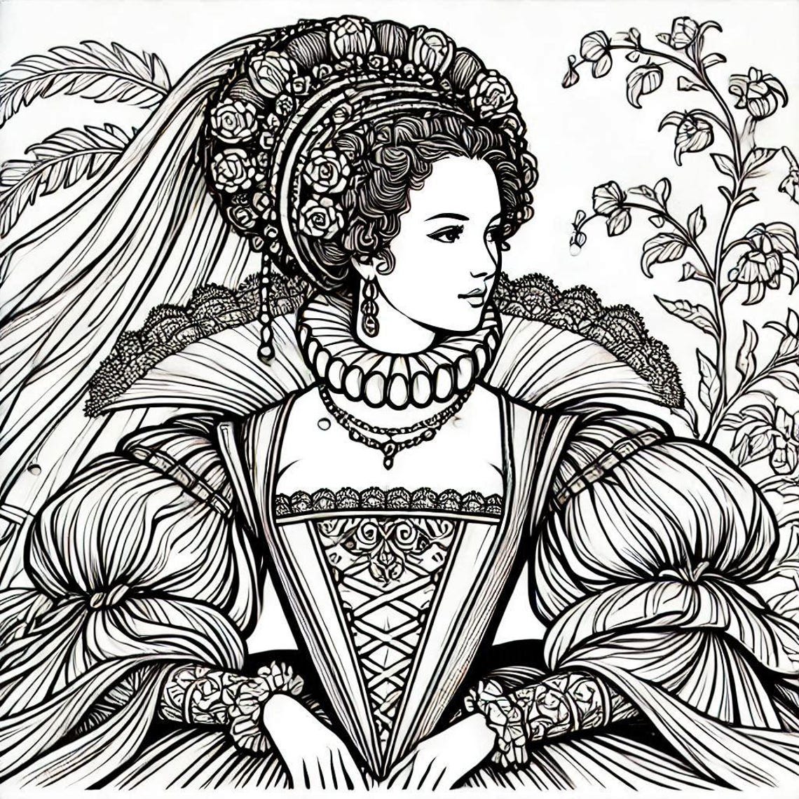 Elizabethan Fashion Coloring Pages for Fun and Relaxation. - Etsy