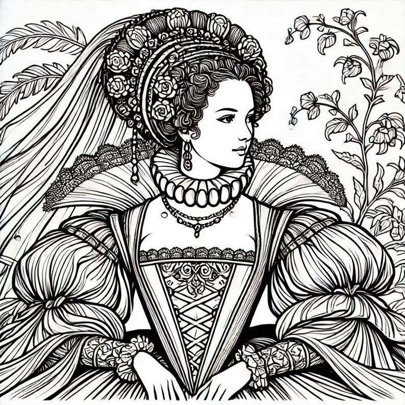 Elizabethan Fashion Coloring Pages for Fun and Relaxation. - Etsy