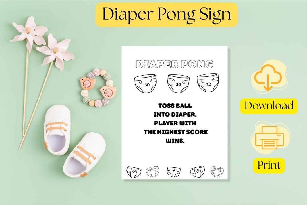 Diaper Pong Sign, Baby Shower Signs, Digital Downloadable File, JPEG ...