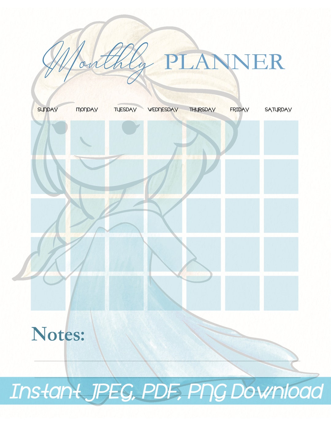 Elsa Printable Planner, Downloadable Planner, Personal Use, Monthly ...