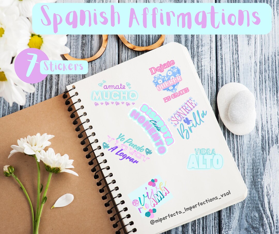 Spanish Affirmation Stickers: Colorful Vinyl Motivations Set, Happy ...