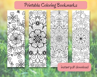 Printable DIY Coloring Bookmarks | Flower Designs | Set of 4 Coloring ...