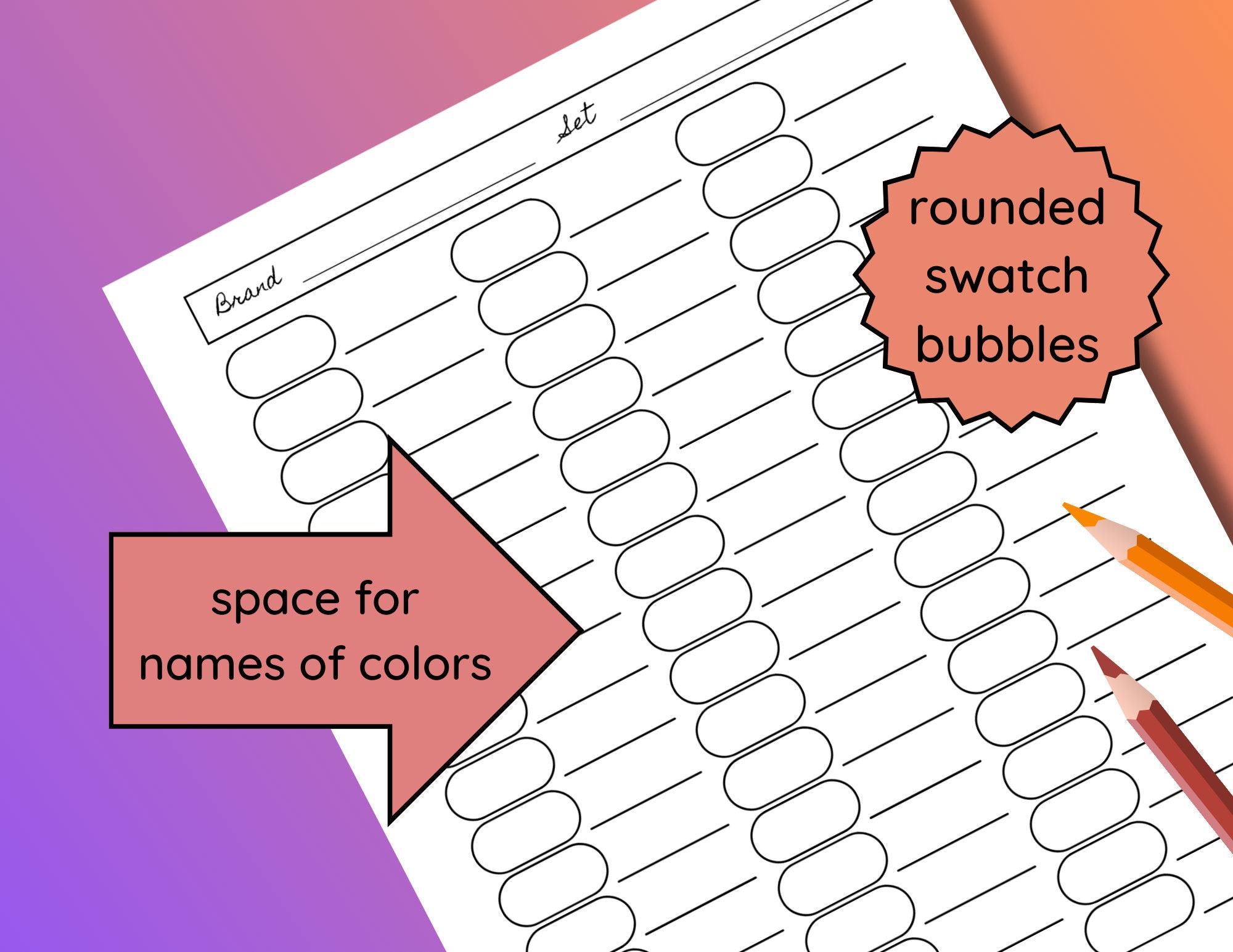 48 Blank Color Swatch Chart | Printable | Color Chart for Colored ...