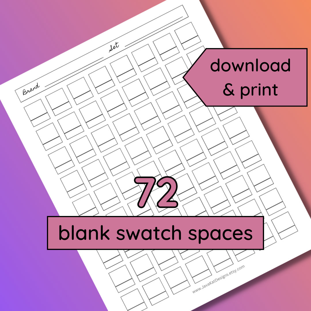 72 Blank Color Swatch Chart | Printable | Color Chart for Colored ...