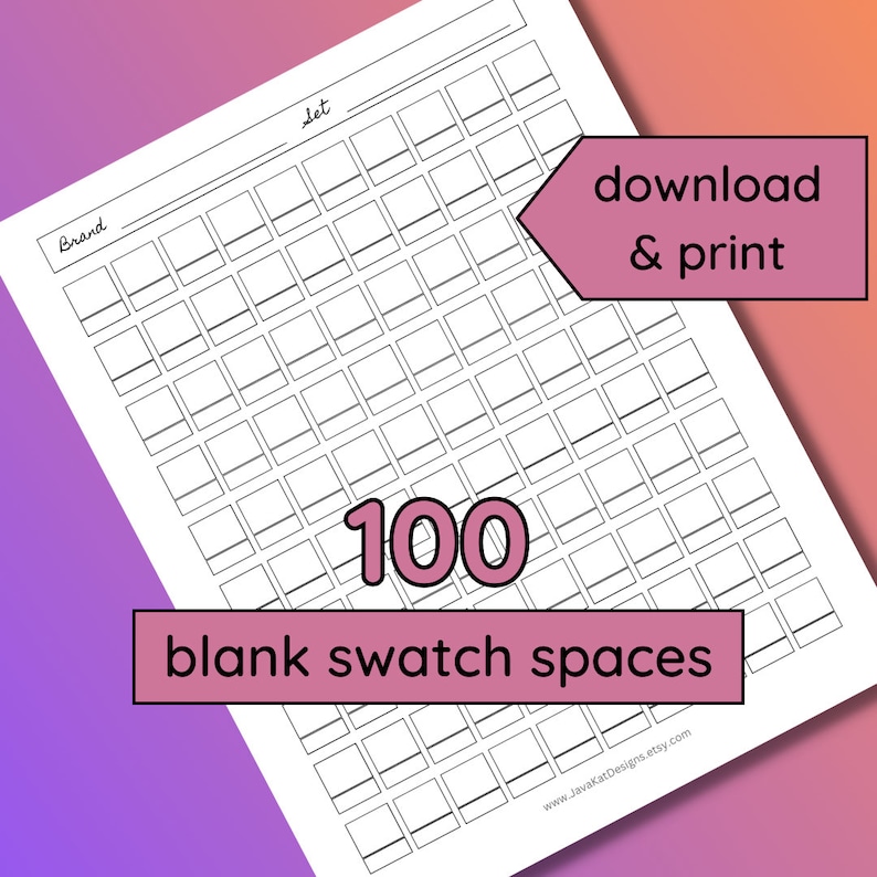 100 Blank Color Swatch Chart | Printable | Color Chart for Colored ...