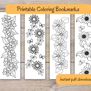 Printable DIY Coloring Bookmarks | Flower Designs | Set of 4 Coloring ...
