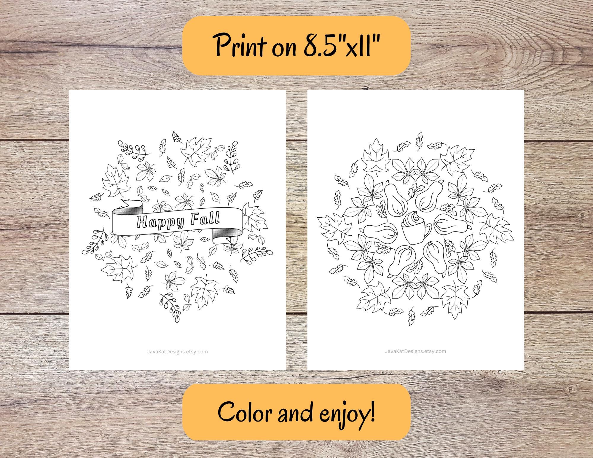 Two Fall Mandala Coloring Pages | Adult Coloring | Printable Coloring ...
